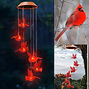 Cardinal Wind Chimes, Cardinal Bird Wind Chimes, Solar Powered Chime Light, Wind Chimes for Loss of Love, Hummingbird Decor for Patio, Deck, Yard, Garden, Home