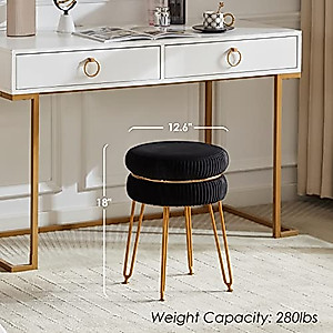 Soohow Velvet Vanity Chair for Makeup Room, Upholstered Foot Stool Vanity Stool, 360° Swivel Round Ottoman Foot Rest Makeup Chair, Vanity Bench Foot Stools Ottoman with Metal Legs for Living Room