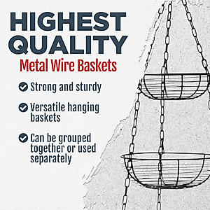 Culinary Couture Hanging Fruit Basket for Kitchen, 3-Tier Heavy-Duty Hanging Wire Baskets for Organizing, Minimalist Fruit Hanging Baskets for Kitchen, Black