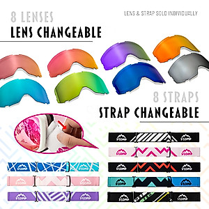 STOMP Ski/Snowboarding Goggles 100% UV400 Protection Replaceable Lens/Straps Goggle for Men, Women & Youth (White Frame/Pink Lens VLT 14%)