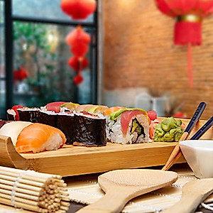 Noble Nest Sushi Making Kit for Beginners | Sushi Maker Kitchen Accessories Set Included Bamboo Sushi Rolling Mat, Chopsticks, Dipping Plates, Ladle, Serving Tray, Sushi Knife & Roller