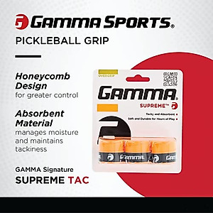 GAMMA Sports Supreme Overgrip for Tennis, Pickleball, Squash, Badminton, and Racquetball Racquets, 3-Pack, Orange