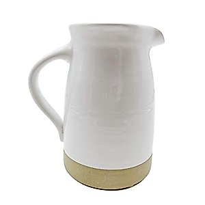 White Ceramic Pitcher | Vintage Rustic Farmhouse Vase | Ceramic Milk Jug | Flower Vase | Decorative Water Pitcher | White & Tan