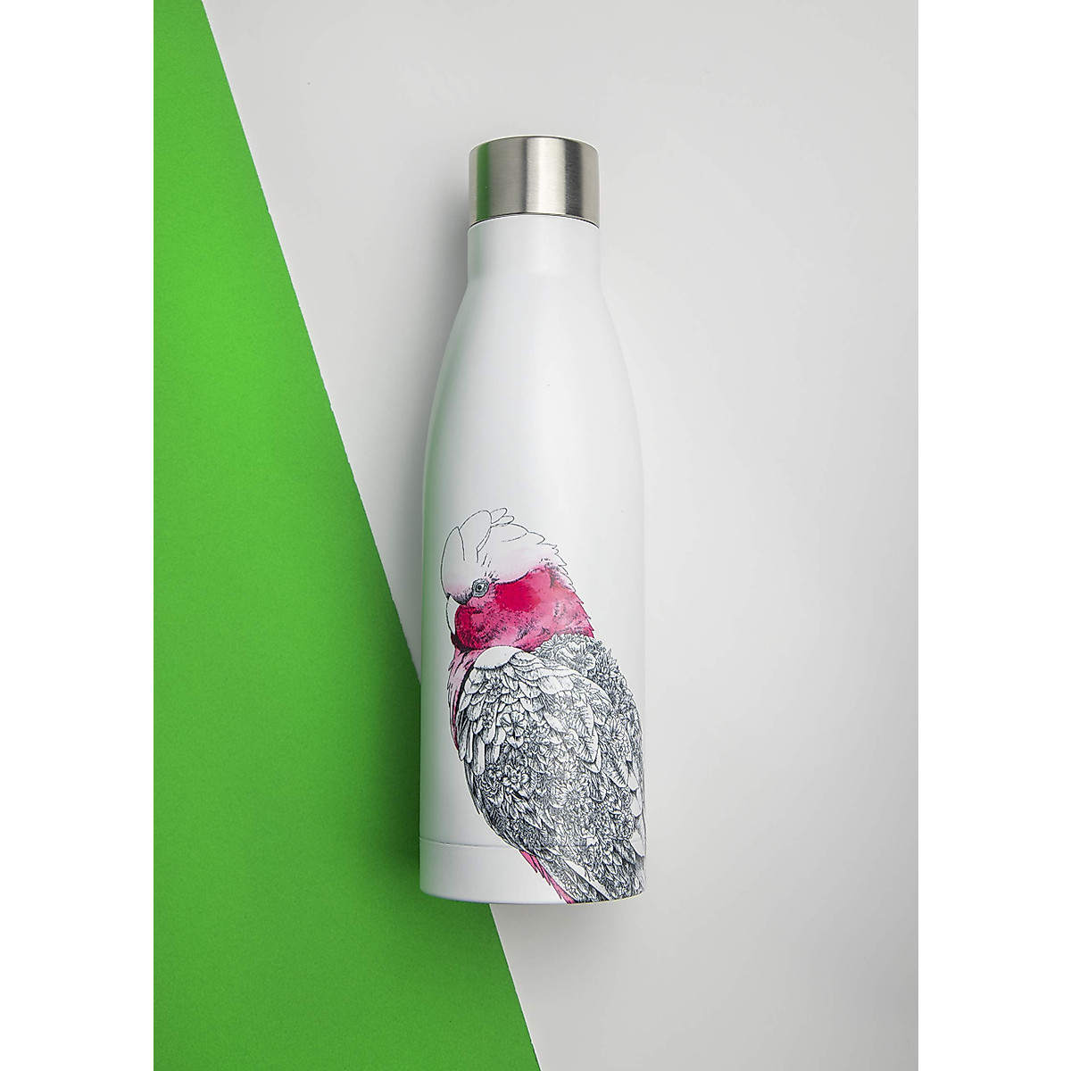 Maxwell & Williams Marini Ferlazzo Insulated Water Bottle with Galah Design, Double Wall Stainless Steel, White, 500 ml