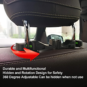 A ABIGAIL Car Headrest Hooks Universal Vehicle SUV Organizer Car Back Seat Headrest Hanger Holder Hook for Bag Purse Cloth Grocery-Black Set of 2 A7836F