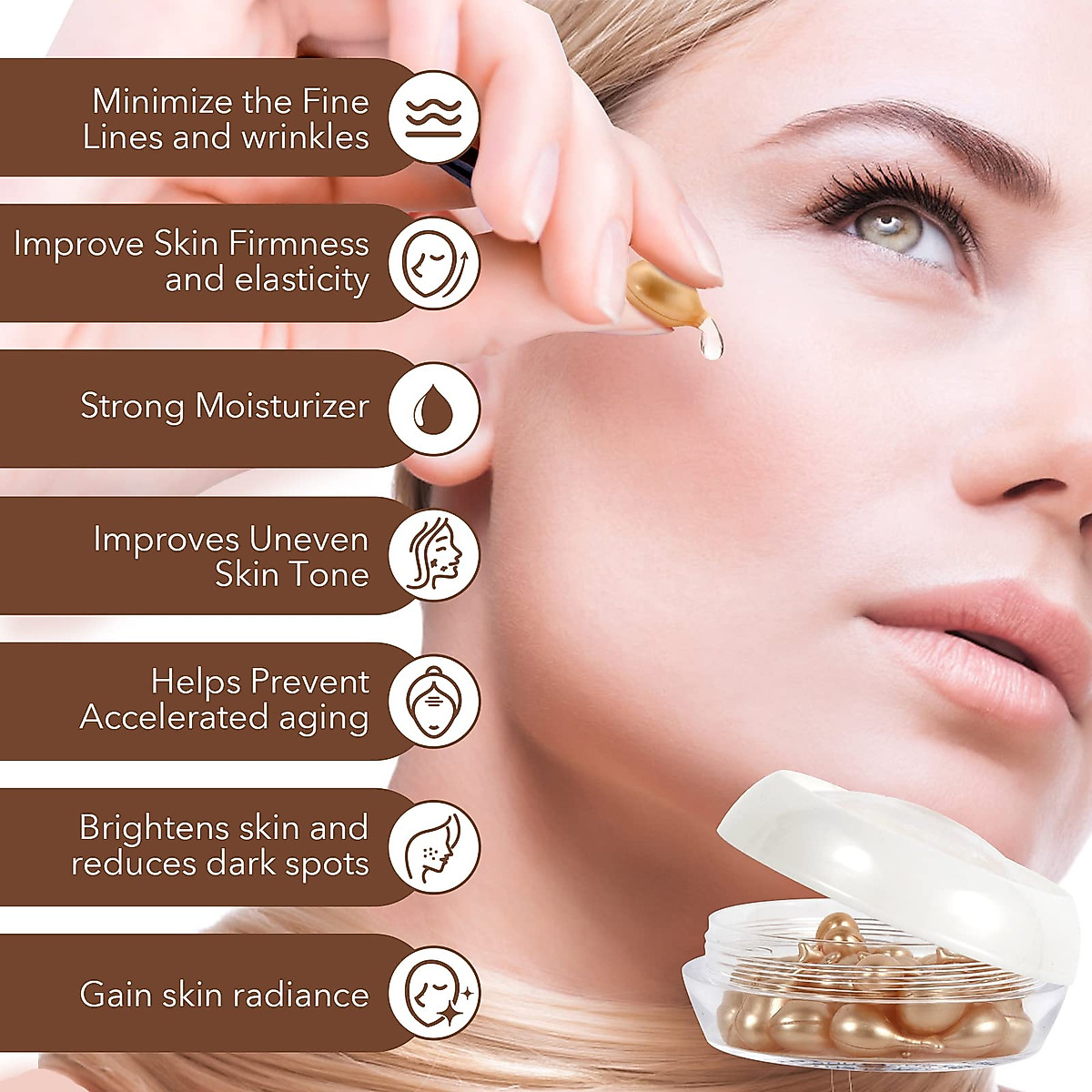 Dark Spot Remover for Face, Umeantobee Serums Capsules for Face Anti Aging Serum with Hyaluronic Acid Supplements, Vitamin E, Vitamin C Reduces Wrinkles, Brighten Nourishes skin, face serum for women Gold