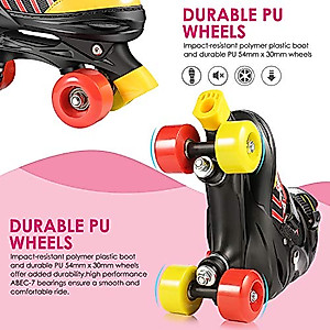 Hikole Kids Roller Skates,Adjustable Size Skates with ABEC-7 Bearing for Boys Girls Ages 6-12, Beginners Roller Skate with Breathable Comfortable Mesh (Black and Yellow,Size S:10C-13C)