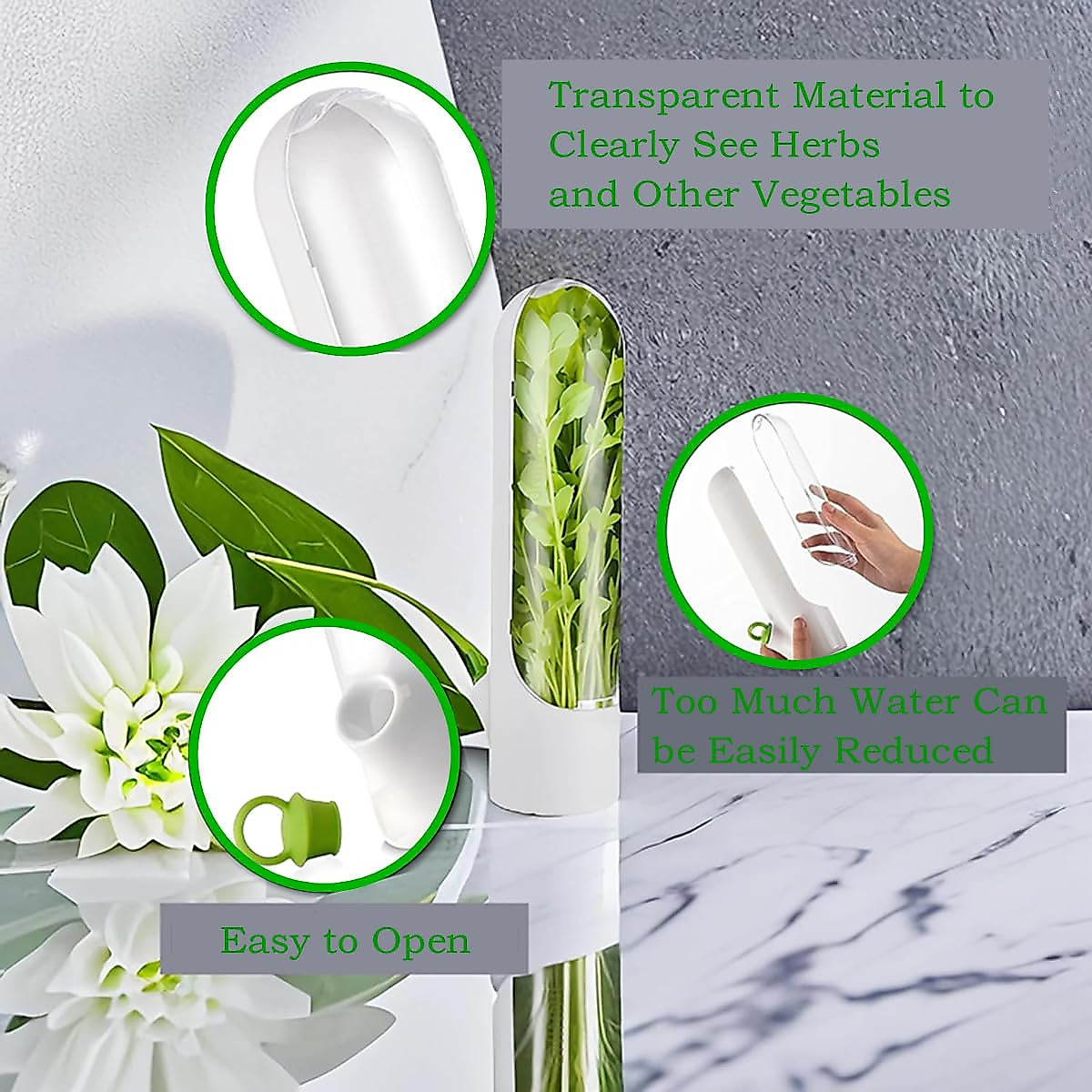 Herb Saver for Refrigerator, Fresh Herb Keeper, Herb Saver Pod Containers, Herb Fresh Keeper for Refrigerator,Herb Storage for Cilantro,Parsley, Asparagus,Keeps Vegetables Fresh for 2-3 Week