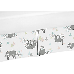 Sweet Jojo Designs Pink and Grey Jungle Sloth Leaf Girl Pleated Baby Nursery Crib Bed Skirt Dust Ruffle - Blush, Turquoise, Gray and Green Botanical Rainforest