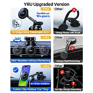 YRU [2024 Upgraded] Magnetic Phone Holder for Car【Patented & Super Magnet】 for MagSafe Car Mount Dashboard Magnet Phone Holder Windshield Phone Stand for iPhone 15 14 13 12 Pro Max Samsung, Black