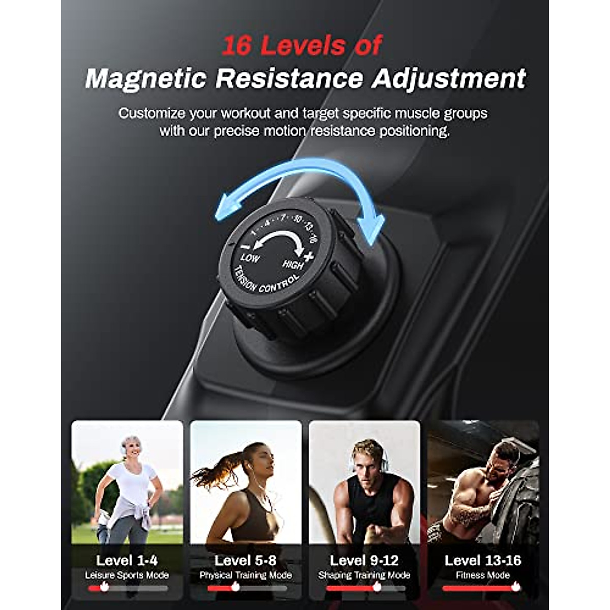 Magnetic Rowing Machine, UTRYUP Bluetooth Rower Machine for Home, Upgrade Resistance Strength with 16 Levels, Custom Widened Foot Pedals, 350 Lbs Weight Capacity