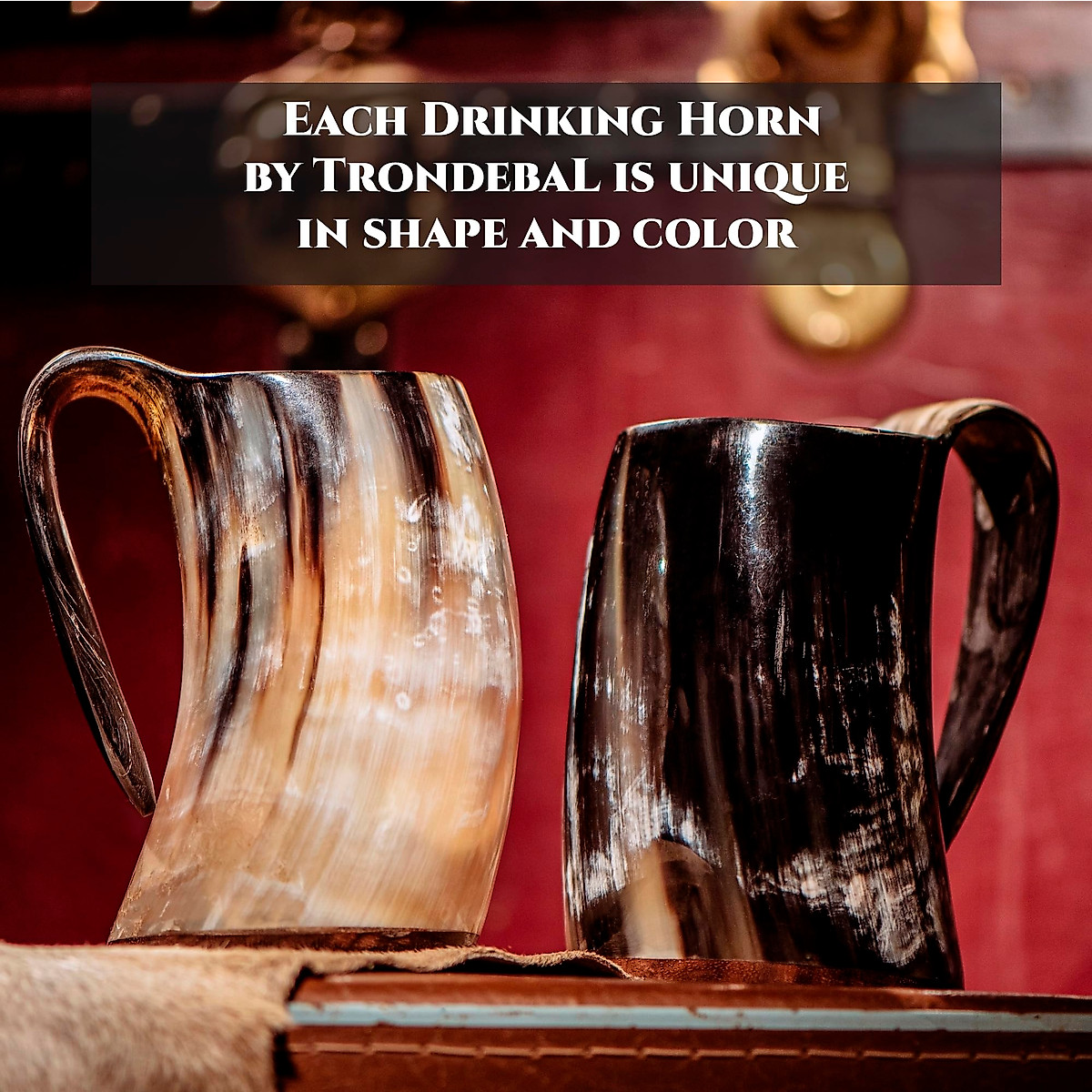 Trondebal Viking Drinking Horn Mug, 15-20 Oz Natural Ox Horn Cup & Cofee Stein | Cool Unique Gift for Men and Women, Home Decor Accessories | Shot Glasses for Beer, Ale, Mead, Whiskey