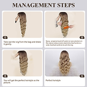 HAIRCUBE Brown with Blonde Highlight Wig Long Curly Wig with Bangs Brown wig Natural Appearance Heat-Resistant Synthetic Wig Suitable for Fashionable Women