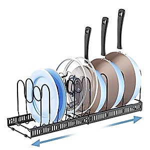 Felibeaco Expandable Pot & Pan Organizers Rack with 10+Dividers, Adjustable Pans & Pots Lid Organizer Holder Rack for Cabinet, Kitchen, Counter, Black