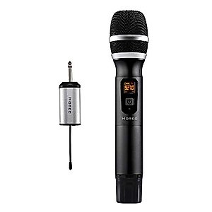 HOTEC 25 Channel UHF Handheld Wireless Microphone with Mini Portable Receiver 1/4" Output, for Church/Home Party/Karaoke/Business Meeting/Phone Recording (Black)