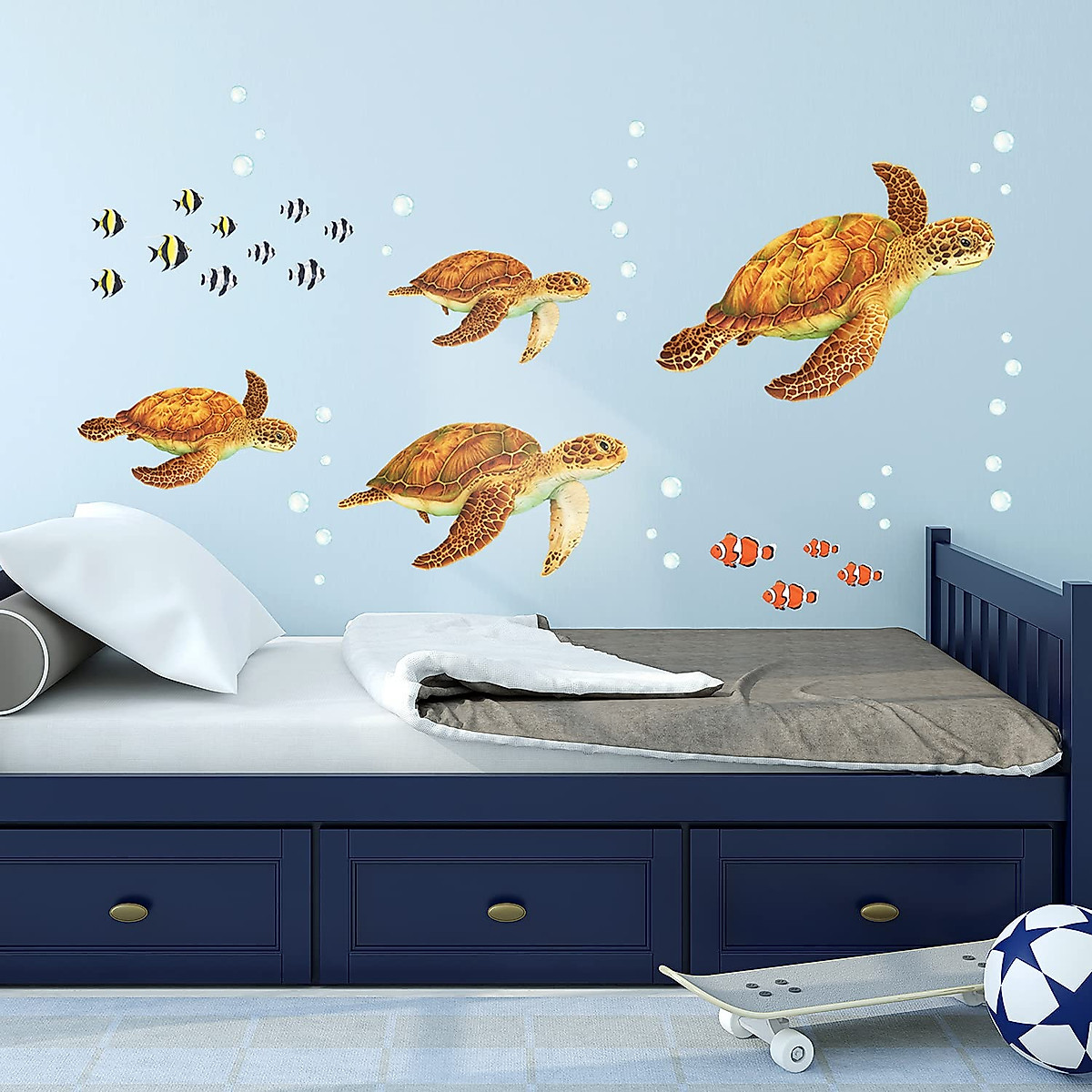 DECOWALL WL2-2011 Sea Turtles Wall Stickers Wall Decals Peel and Stick Removable Wall Stickers for Kids Nursery Bedroom Living Room décor