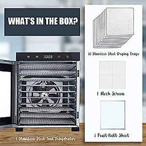 NutriChef Electric Countertop Food Dehydrator -900-Watt Premium Multi-Tier Meat Beef Jerky Maker Fruit/Vegetable Dryer w/10 Shelf Stainless Steel Trays,Digital Timer,Temperature Control-NCFD10S