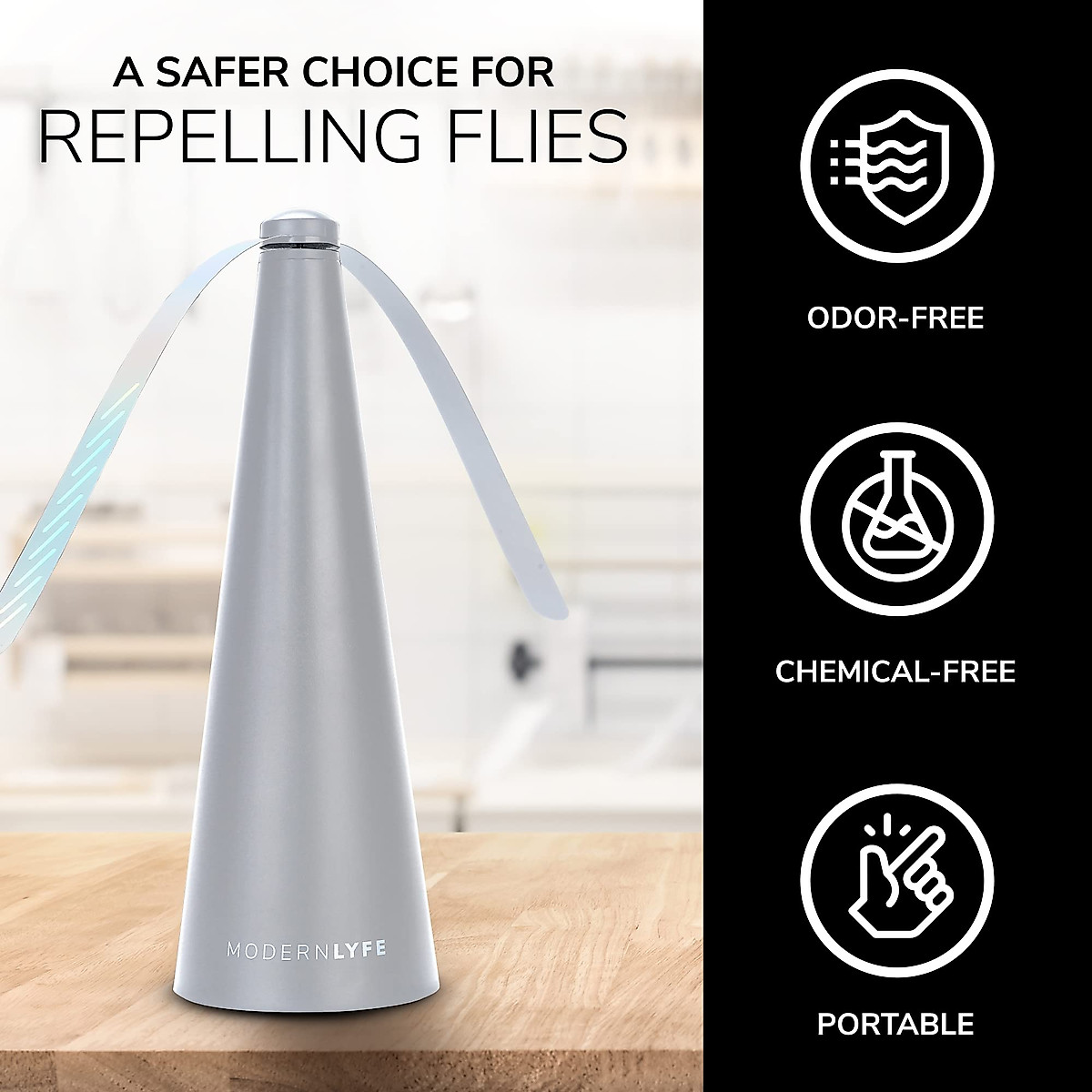 Modern Lyfe Fly Fan for Tables - USB or AA Battery Powered - Fly Swatter for Outdoor Dining Or Food at Parties, Restaurants, Outdoor Table, Fly Spinner, Keep Flies Away (1 Pack - Grey)