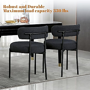 DYHOME Black Dining Chairs Set of 2, Mid-Century Modern Dining Chairs, Kitchen Dining Room Chairs, Curved Backrest Round Upholstered Boucle Sherpa Dining Chair with Black Metal Legs