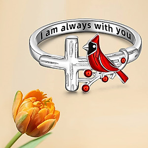 Cardinal Ring Cardinal Appear When Angels Are Near Cross Red Bird Spiritual Rings for Women Sterling Silver Memorial Gifts for Loss of Loved One Size 6