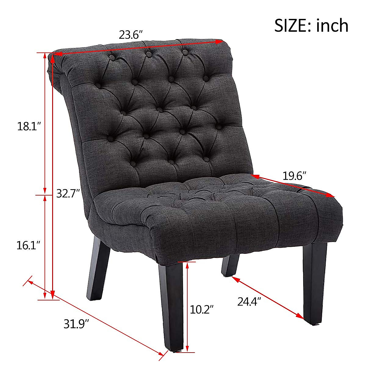 Yongqiang Upholstered Accent Chair for Bedroom Living Room Chairs Armless Slipper Chair with Wood Legs Gray Fabric
