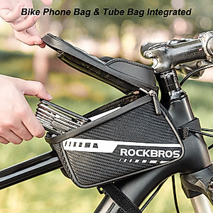 ROCKBROS Bike Phone Front Frame Bag Top Tube Bike Bag Bicycle Handlebar Bag Cell Phone Holder Mount Bag Cycling Accessories Storage Pouch for Phone 11 12 Pro XS Max XR Below 7.2”