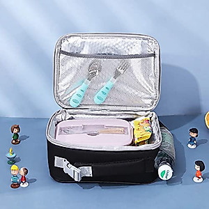 Amersun Kids Lunch Box with Supper Padded Inner Keep Food Cold Warm for Longer Time, Leak-proof Solid Insulated School Lunch Bag with Multi-Pocket for Teen Boys Girls,CPC Certified Black Grey New