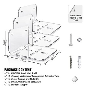 HAYVAN Acrylic Small Floating Shelf for Security Cameras, Baby Monitors, Speakers, Plants & More - 4'' Universal No Drill Shelves Easy to Install with Strong Tapes & Screws (Clear 3 Pack)