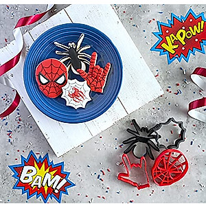 SUPERHERO COOKIE CUTTERS Inspired By Spiderman Head/Face/Mask, Spidey-Shaped Hand, Spider/Arachnid and Spider Man Web 3D Printed Cookie Cutters (4 Pack)