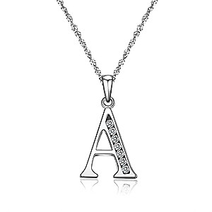 Gemschest Graduation Gifts Initial Necklace S925 Sterling Silver Jewelry Cubic Zirconia Letter Alphabet Phase Pendant Necklace Mother Day for Mom Women Ladies Teen 18" Chain Silver A