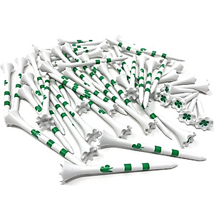 NorthPointe Golf Tees Plastic Combo Length Pack of 50 includes (40 Count) 3 ¼” Plastic Golf Tees + (10 Count) 1½ Plastic Short Tees for Irons, Hybrids, Par Threes (Four Leaf Clover/Shamrock)