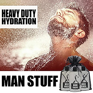Man Stuff Beard Care Kit for Men | All Natural, Lightly Scented Shave Cream, Body & Beard Wash, and Beard Conditioner for Men | Paraben Free and Made in the USA | Vegan Beard Products for Men