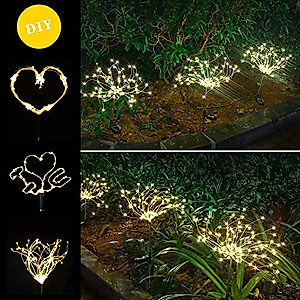 4 PCS Solar Firework Light, Outdoor Solar Garden Decorative Lights 120 LED Powered 40 Copper Wires String DIY Landscape Light for Walkway Pathway Backyard Christmas Decoration Parties (Warm White)