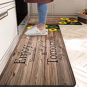 Yellow Sunflower Kitchen Rugs Farmhouse Kitchen Mats for Floor 2 Piece Anti Fatigue Kitchen Mat Set Thick Memory Foam Cushioned Kitchen Rug Set for Sink Laundry Room, 17.3x28+17.3x47 inch