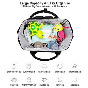 Diaper Bag Backpack,Multifunction Travel Maternity Baby Nappy Changing Bags with USB Charging Port (Dark Black)
