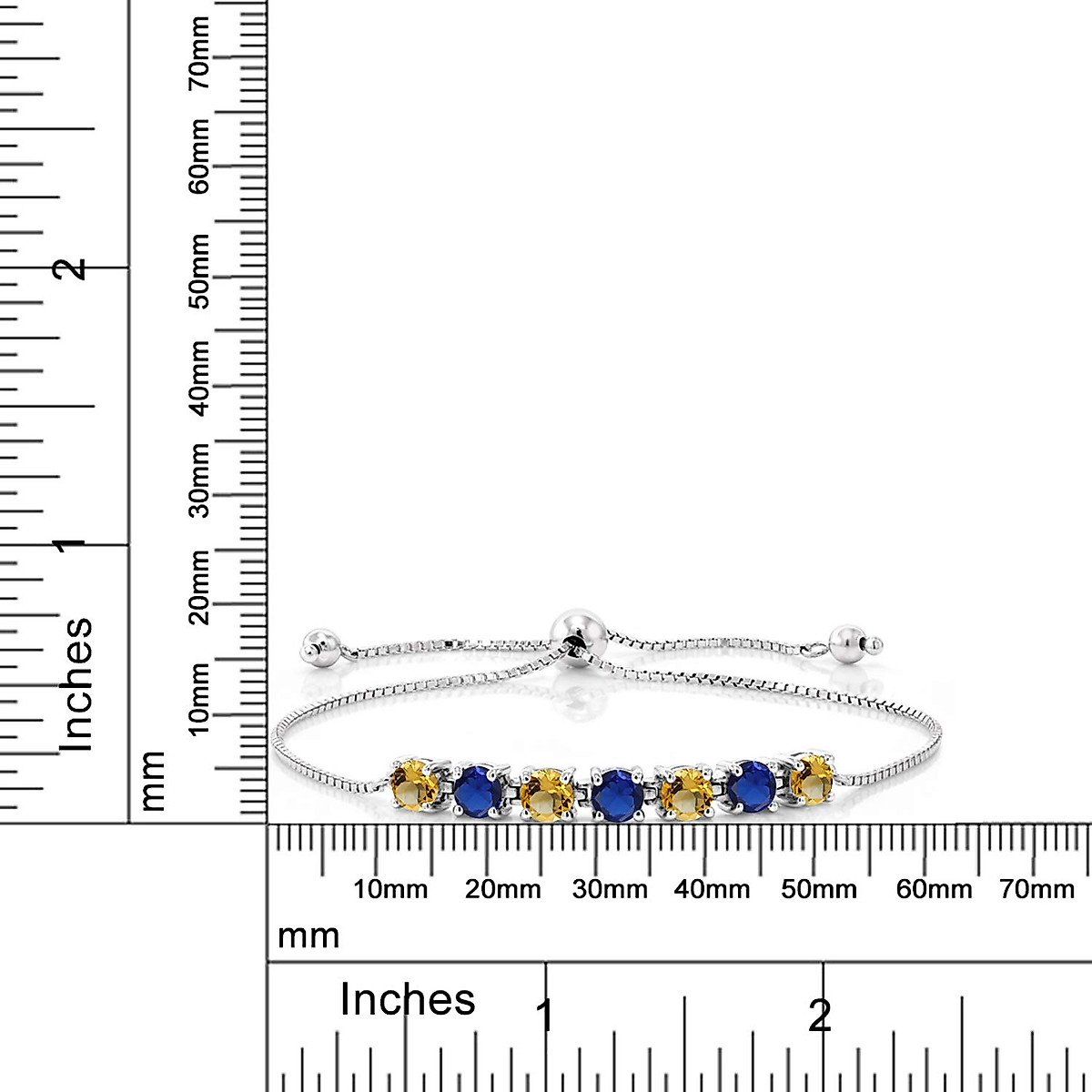 Gem Stone King 925 Sterling Silver Yellow Citrine and Blue Created Sapphire Tennis Bracelet For Women (2.33 Cttw, Round 4.5MM, Gemstone Birthstone, Fully Adjustable Up to 9 Inch)