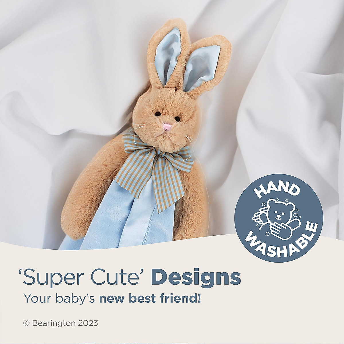 Bearington Baby Bunny Tail Snuggler, 15 Inch Blue Rabbit Plush Stuffed Animal Security Blanket Lovey for Babies