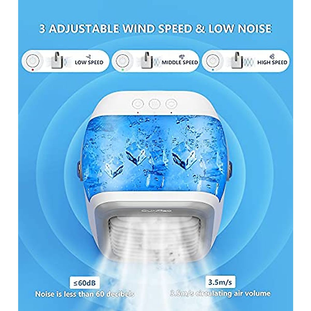 Portable Air Conditioners, Anti-Leak Personal Mini Air Conditioner Fan, Rechargeable USB Evaporative Air Cooler With 3-Speed Mode LED Light,Quiet Desktop Cooler for small Room Office Camping Car