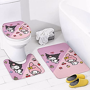 fmsnupz 4PCS Anime Shower Curtain Set, Cute Bathroom Decor with Non-Slip Rugs, Toilet Lid Cover and Bath Mat, Waterproof Fabric Shower Curtains with 12 Hooks, 70.8"x70.8"