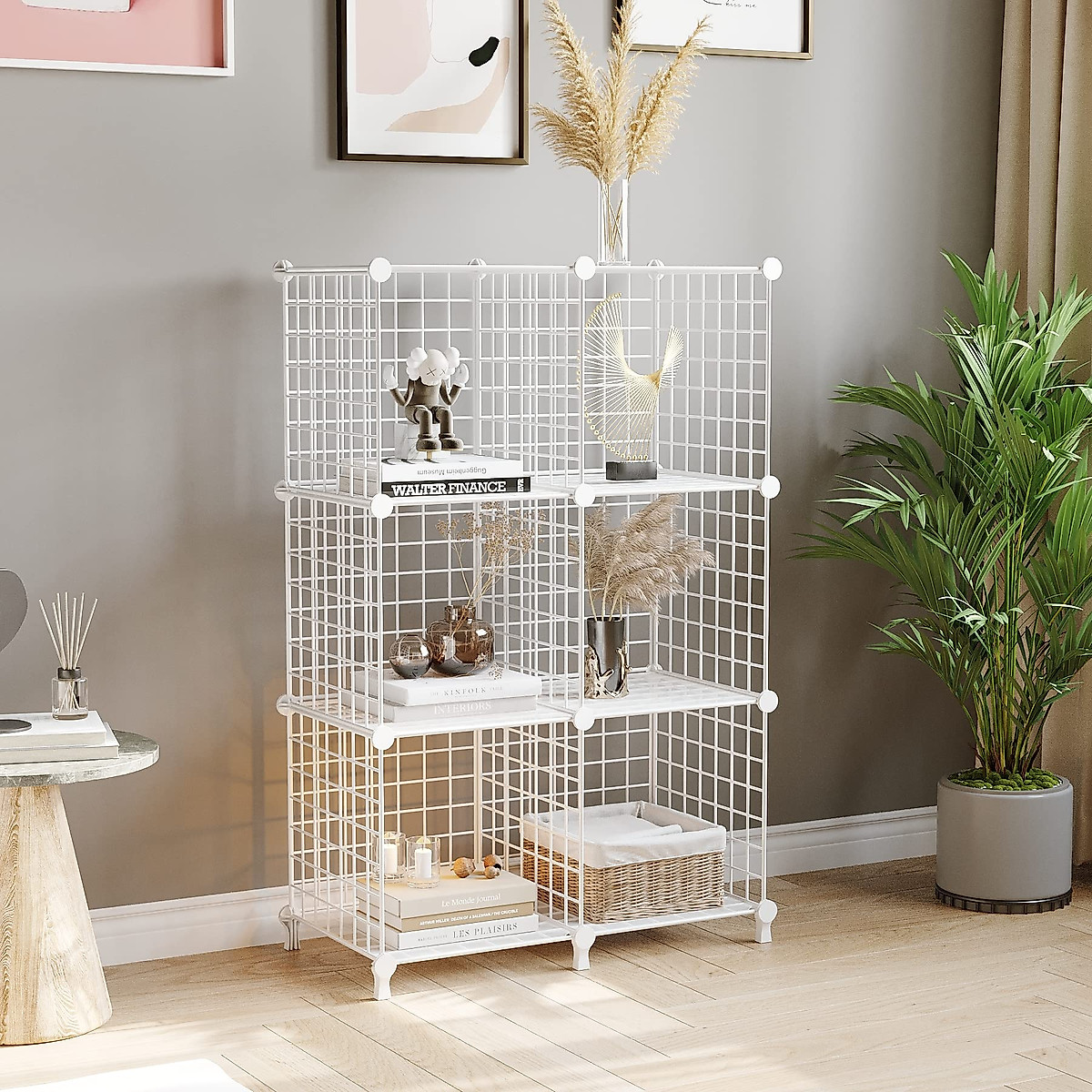AWTATOS Wire Cube Storage Organizer, Closet Organizers and Storage, Metal 6 Cube Storage Shelves Bookshelf, Portable Closet Clothes Organizer for Bedroom, Home, Office, White