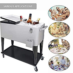 PetGirl Portable Rolling Cooler Ice Chest Cart Trolley for Outdoor Patio Deck Party Beer Cooler Cart Cover 80 Quart Rolling Cooler on Wheels Backyard Party Drink Beverage Bar Bottle Opener