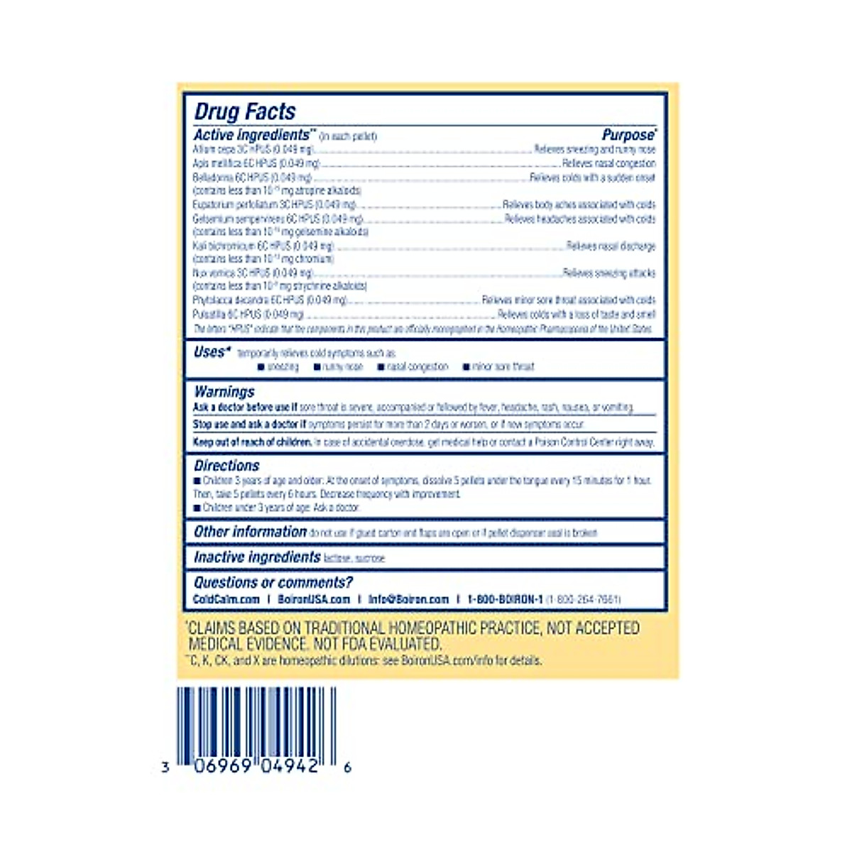 Boiron ColdCalm Kids Pellets for Relief of Common Cold Symptoms Such as Sneezing, Runny Nose, Sore Throat, and Nasal Congestion - 2 Count (160 Pellets)