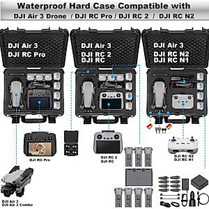 Lekufee Waterproof Carrying Case Compatible with DJI Air 3 Drone/DJI Air 3 Fly More Combo/DJI RC Pro/DJI RC 2/DJI RC N2 Remote Controller and Accessories(Case Only)