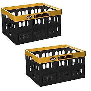 Set of 2 NCAA University of Missouri Stackable & Collapsible Crate / Storage Bin - Perfect For Books, Clothes in Dorms, Rooms & Closets - Basket Collapses / Ideal for Price Club Runs 50 Lb Capacity