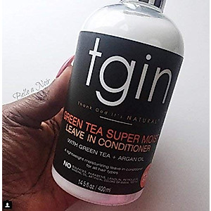 tgin Green Tea Super Moist Leave in Conditioner for Curly, Coily and Wavy Hair, with Argan Oil, Shea Butter and Green Tea, Moisturizes and Nourishes Dry Hair, 13 oz