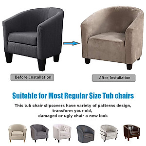 GULI Velvet Tub Chair Covers for Armchairs, Club Chair Slipcover, Wing Back Covers High Stretch Sofa Covers Spandex Plush Seat Covers Furniture Protector Removable Washable for Living Room (Khaki)