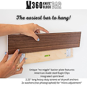 360KnifeBlock BAR - (walnut & blue) 4”x16” wall mount knife BAR - integrated level, steel clips, 2” screws