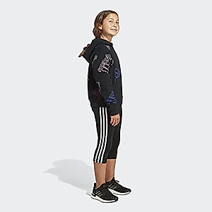 adidas girls Allover Print Fleece Hoodie Hooded Sweatshirt, Black With Purple, Medium US