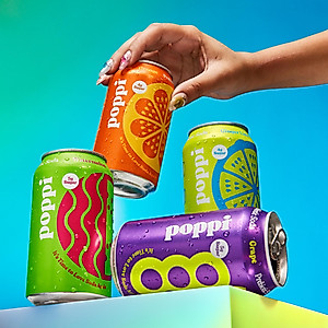POPPI Sparkling Prebiotic Soda, Beverages w/Apple Cider Vinegar, Seltzer Water & Juice, Beach Party, 12oz (12 Pack) (Packaging May Vary)