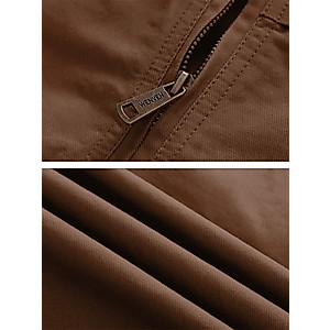 WenVen Men's Casual Canvas Jacket Light Spring Field Windbreaker (Coffee, M)